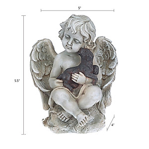 Topadorn Angel Wings with A Little Dog in Arms Angel Resin Statue, Angel Figurine Tabletop Decor Angel Pray Design Display