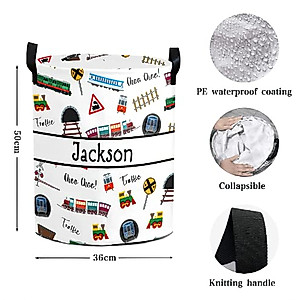 CustomLife Train Kids Customized Dirty Clothes Laundry Basket with Knitting Handle Dirty Clother Bag 19.69 inches (H) x 14.17 inches (W)