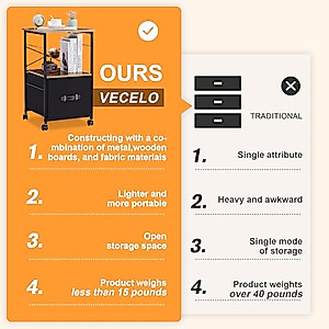 VECELO File Cabinet with Open Storage Shelf, Rolling Printer Stand with Large Fabric Drawer, Suitable for Letter Size, Ideal for Small Spaces, Home Office, Easy to Install, Brown