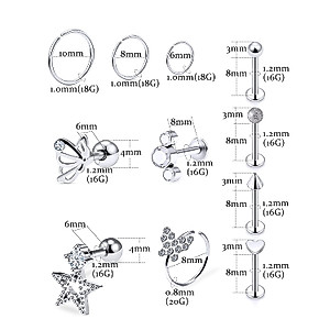 Oufksiyy tragus piercing jewelry 16G surgical steel tragus earrings for women cartilage earring Stud s Hoop butterfly cz Rook Piercing Jewelry For mens earrings Silver