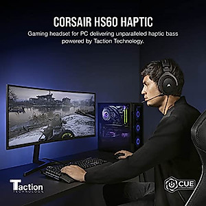 Corsair HS60 HAPTIC Stereo Gaming Headset with Haptic Bass - Taction Technology - Discord Certified - iCUE Compatible - PC - Carbon
