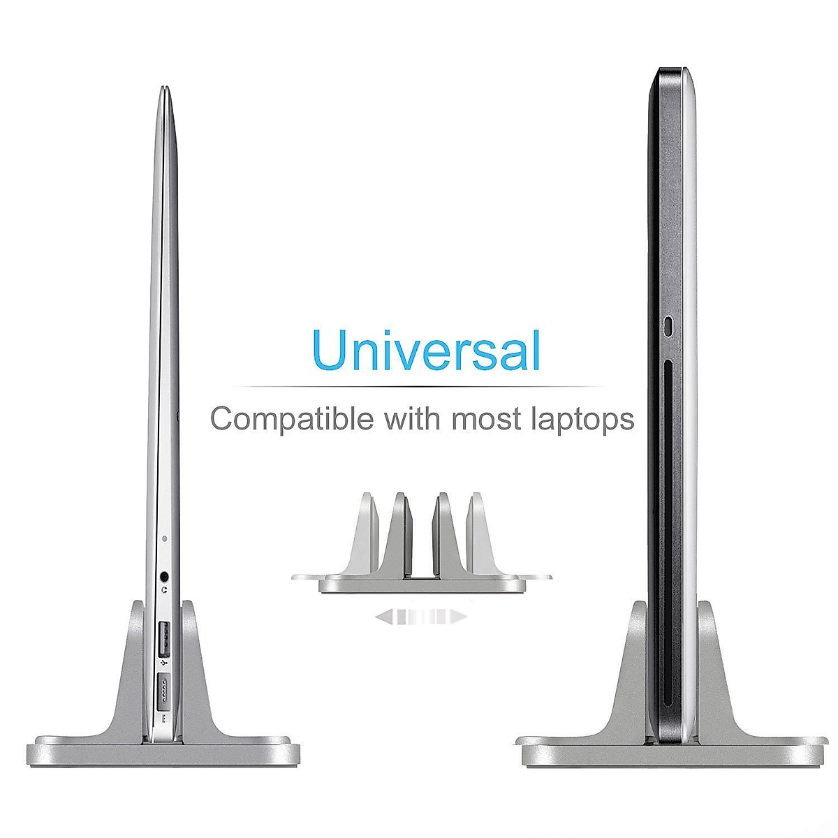 Vertical Laptop Stand for Desk [Adjustable] Sturdy Aluminum Dock Fits All Laptops (up to 20.3 inches) Space Saving, Modern Compact Holder, Compatible with MacBook Pro/Air, Surface, HP, Dell (Gray)