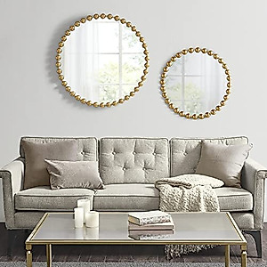 MADISON PARK SIGNATURE Wall Décor Marlowe Metal Spherical Frame Round Mirror for Living Room - Home Accent, Ready to Hang Bedroom Decoration, 36" Diameter, Gold