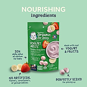 Gerber Organic for Baby Yogurt Melts, Banana Strawberry, Non-GMO & USDA Organic, Made with Real Fruit, Baby Snack for Crawlers, 1.0-Ounce Pouch (Pack of 3)