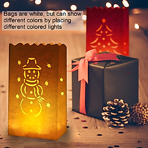 Aneco 40 Pieces Paper Luminary Bags White Candle Bags Flame Resistant Lantern Bags Tealight Luminaries 4 Designs with Tree, Stars, Sunburst, Snowman for Christmas, Party Decoration