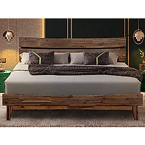 Acacia Aurora Bed Frame with Headboard Solid Wood Platform Bed, King Size Bed Frame, Headboard Wood Bed Compatible with All Mattress Types, No Box Spring Needed, Quick & Easy Assembly, Chocolate