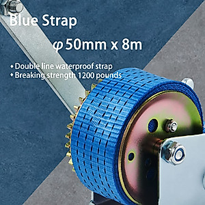 TYT 1200LB Boat Trailer Winch Strap Winch with Blue 26FT Rope, Hand Crank Winch with Hook, High Carbon Steel Dual Ratchet Gear Manual Winch for Towing Pulley Boat Trailer Truck RV Jet Ski Marine Winch
