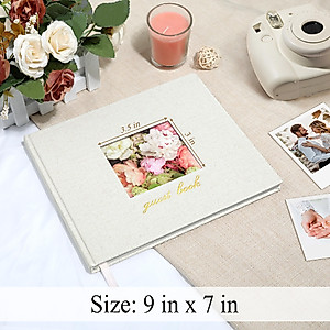 SUNEE Wedding Guest Book - Polaroid Guest Book Weddings Reception, Linen Cover Elegant Guest Book for Baby Shower, Birthdays and Special Events, 100 Blank Pages for Wedding Sign in and Photos, Beige