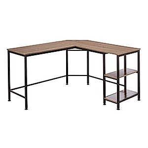 Amazon Basics L-Shape Computer Desk with Shelves for Storage, 54.3 Inch, Espresso with Black Frame