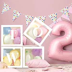 JOYYPOP Baby Boxes with 42pcs Letters(A-Z+Baby) for Baby Shower, Transparent Balloon Boxes Blocks for Gender Reveal, Bridal Shower, Birthday Party Decorations (White)