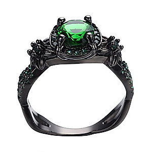 Ploymanee Jewelry Vintage Round Green Emerald Wedding Band Ring 10KT Black Gold Filled Size 5-11 (7)