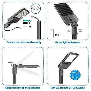 3 Pack 300W LED Parking Lot Lights Adjustable Slip Fitter, 5000K 39000LM (135LM/W) Outdoor Street Lighting with Dusk to Dawn Photocell, IP65 Waterproof Shoebox Pole Light for Stadium Sports