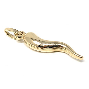 14K Yellow Gold Cornicello Italian Horn Necklace Good Luck Charm Pendant with 1.9mm Figaro 3+1 Chain Necklace - 22"