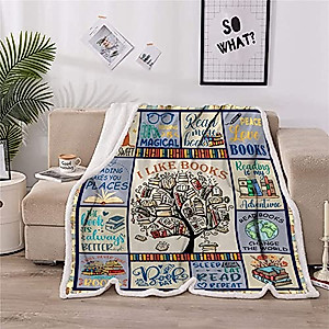 Book Lovers Gifts, Gifts for Book Lovers Women Men, Librarian Gifts, Bookworm Gifts, Literary Gifts, Best Gifts for Reading Lovers, Ultra Soft Warm Sherpa Throw Blanket for Couch Bed 50 x 60