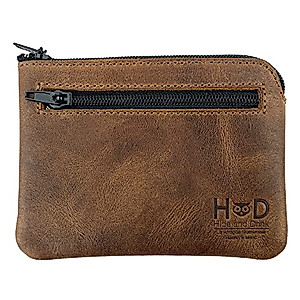 Hide & Drink, Zippered Pouch Handmade from Full Grain Leather, Compact Bag for Coins, Small Personal Items, Cash & Card Holder - Bourbon Brown