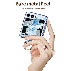SHIEID Samsung Z Flip 5 Case with Ring, Galaxy Z Flip 5 Case with Screen Protector Electroplating Border Design Protective Cover for Samsung Galaxy Z Flip 5, Mist Gold