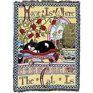 Pure Country Weavers Home is Where The Cat is Blanket by Alan McCoy - Gift for Cat Lovers - Tapestry Throw Woven from Cotton - Made in The USA (72x54)