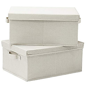 HOONEX Foldable Storage Bins with Lids, 2 Pack, Storage Boxes with Carrying Handles and Study Heavy Cardboard, 16.5" L x 11.8" W x 7.5" H for Toy, Shoes, Books, Clothes, Linens, Nursery, Beige