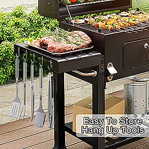 AISITIN 5 PCS Grill Accessories BBQ Set, Stainless Steel BBQ Grill Tools with Sturdy Spatula, Grilling Tongs, Fork and Brush, Ideal Grill Set for Outdoor Indoor Grill