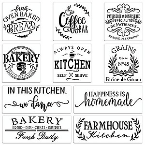 10 Set Farmhouse Kitchen Stencil, Homemade Bakery Rustic Sign Painting Stencils for Home Dining Room Wall Decoration Reusable Templates DIY Wood Sign