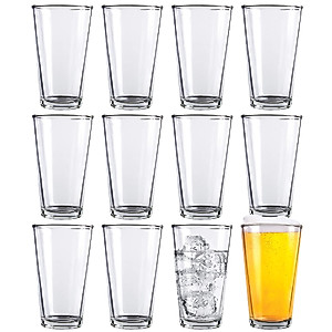 Kitchen Lux Pint Beer Glasses Set of 12 – 16 oz Tall Clear Drinking Glasses and All Purpose Tumblers – Heavy Base Cocktail, Water, Juice Glass – Pub Style Design For Home Dining, Bars, and Parties