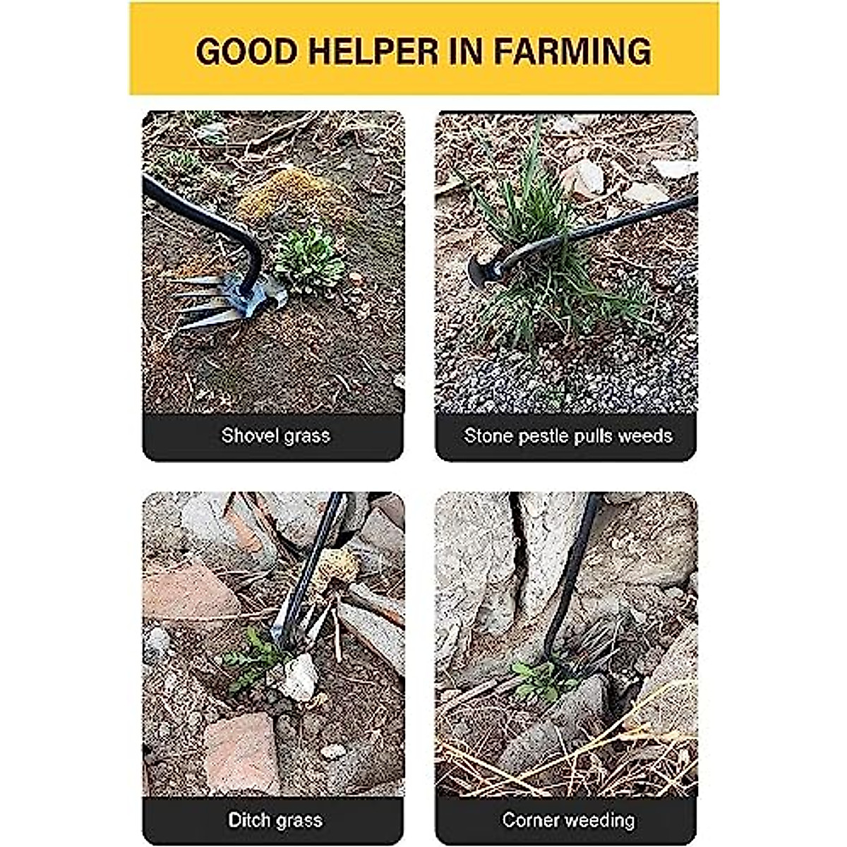 New Weeding Artifact Uprooting Weeding Tool, 4 Teeth Dual Purpose Weeder Tool, Hand Weeder Tool for Garden Yard Farm Weed Removal (Wood-14.5inch)