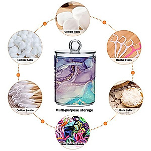 Kigai Blue Purple Marble Texture Qtip Holder Dispenser with Lids 2PCS -Bathroom Storage Organizer Set, Clear Apothecary Jars Food Storage Containers, for Tea, Coffee, Cotton Ball, Floss