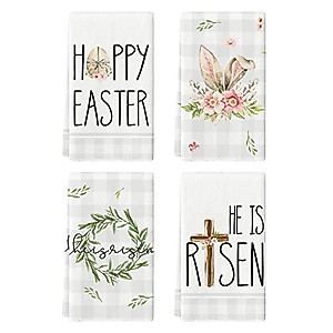 Artoid Mode Easter Rabbit Eggs Kitchen Dish Towels, 18 x 26 Inch Seasonal Spring Tulip Flower Wreath Ultra Absorbent Drying Cloth Tea Towels for Cooking Baking Set of 4