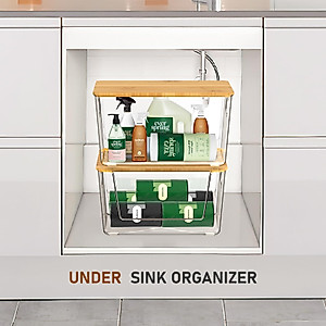 Stackable Storage Bin for Pantry Front Open & Enclosed Sets, Kitchen Counter Organizer Basket for Potato, Onion, Garlic, Fruit, Vegetable, Produce, Clear Plastic Storage with Lid&Handle(2+2Sets)