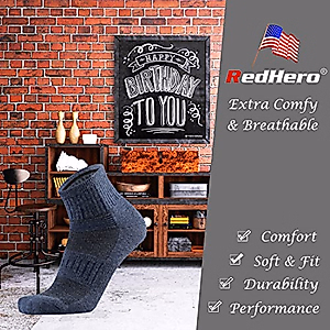 RedHero Men's Merino Wool Cushion Low Cut Quarter Socks for Outdoor Hiking Trail Running Light Performance Moisture Control(Denim L)
