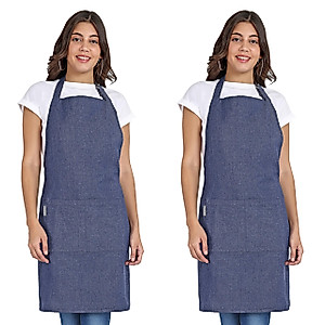 Mellow Buff 2 Pack Chef Apron, Recycled Cotton Kitchen Apron with an Adjustable Neck with Long Ties, for cooking, baking | Denim Blue…