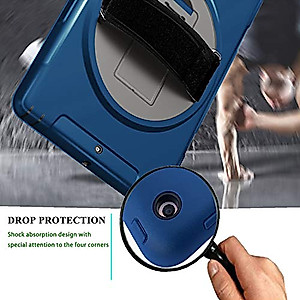 iPad Air (Air 1) Case Heavy Duty 9.7 with Screen Protector - Hand Strap,Shoulder Strap, Hardback, 360 Rotatable Kickstand, Shockproof - A1474 A1475 MD785LL/A (Blue)