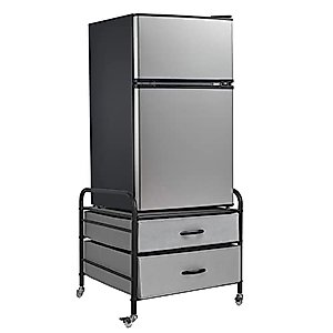 EazeHome Rolling Cart, Rolling Storage Cart, Mini Fridge Cart with Storage, Mini Fridge Table, Rolling Cart with Drawers, 2 Tier Utility Cart on Wheels, 2 Drawer Storage Organizer for Dorm