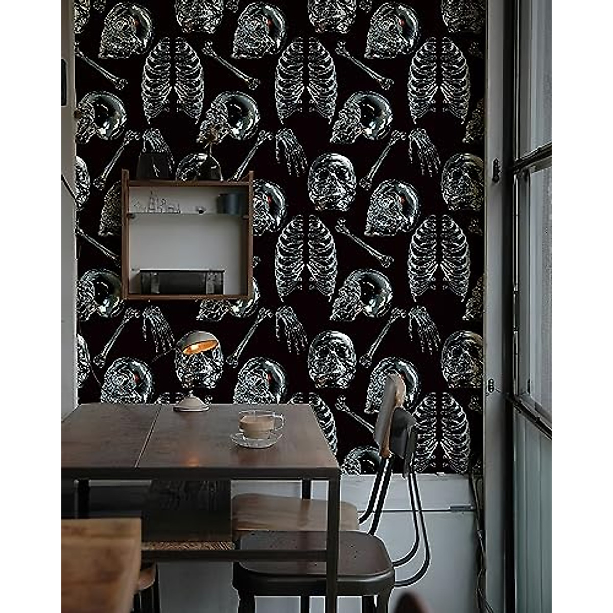 Peel and Stick Wallpaper Gothic Wallpaper Clear Crystal Skull Wallpaper Black Removable Wallpaper Removable Accent Wall Decorations Temporary Wallpaper for Bedroom & Halloween Party 17.3"x118.1"