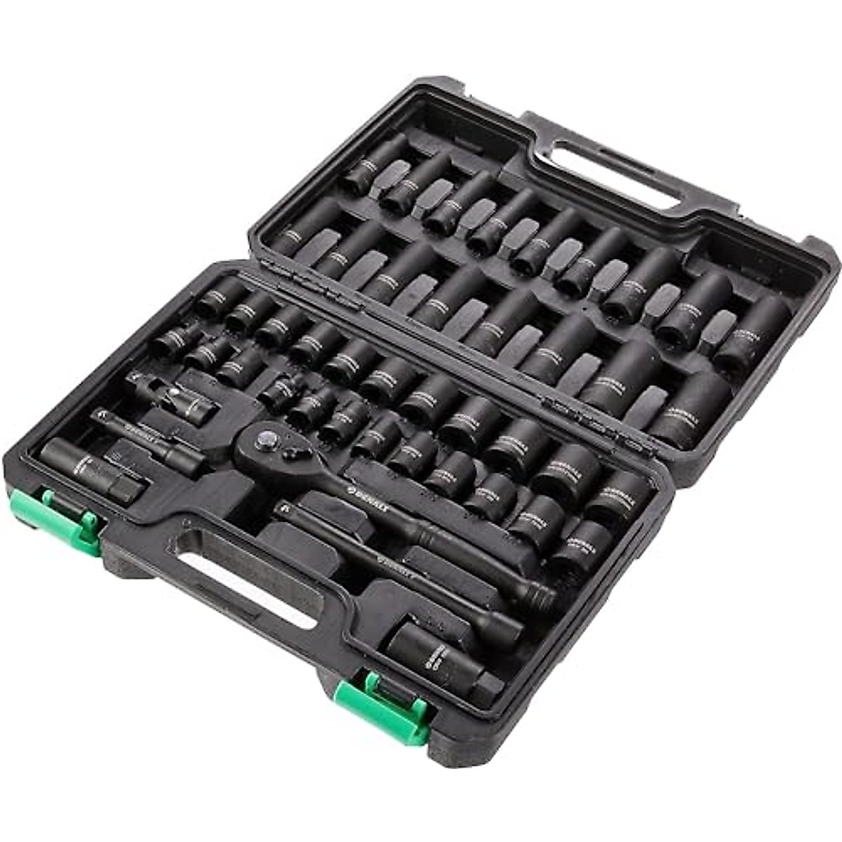 Denali 46-Piece 3/8-Inch Drive 6 & 12 Point Shallow/Deep Socket Set and 72 Teeth Reversible Ratchet, SAE/Metric Size With Carrying Case, 13.1 in x 9.7 in x 3 in