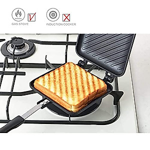 Sandwich Maker, Non-stick Hot Sandwich Maker Panini Grill Pans with Handle Aluminum Flip Pan for Home Kitchen