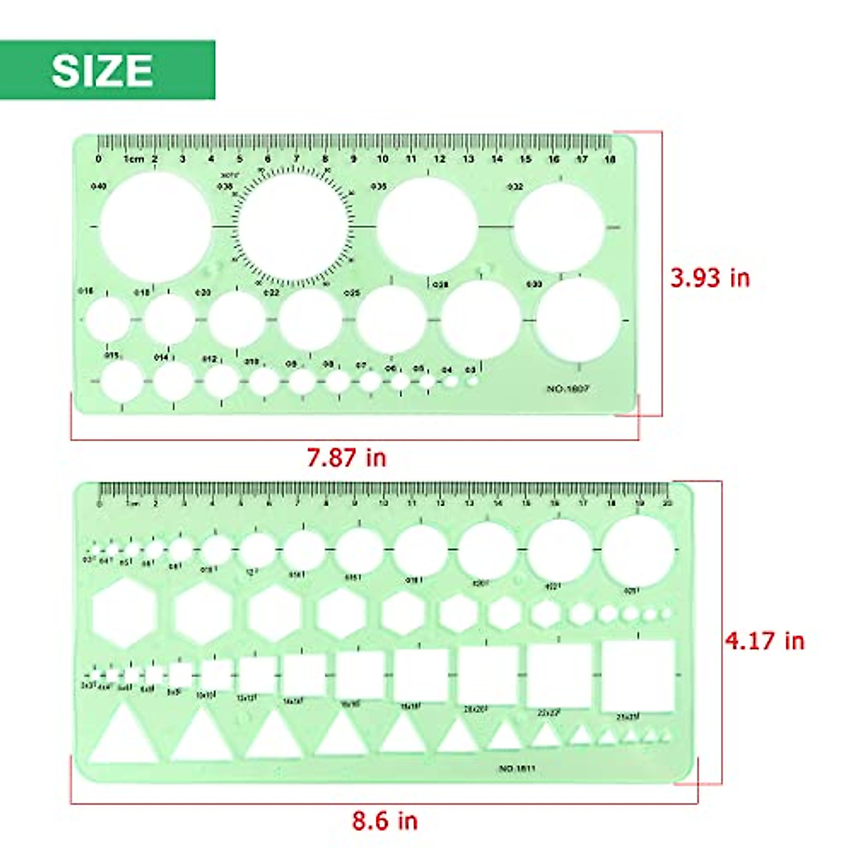Tamaki Circle Template Measuring Geometry Ruler Geometric Drawings Stencils Rulers Scale Drafting Digital Drawing Set for Office and School Building Formwork Drawings Templates, 2 Pack