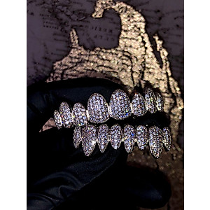 Shop-iGold 14k White Joker Gold Grillz for Mouth Top Bottom Hip Hop Teeth Grills for Teeth Mouth Grillz for Mouth Top Bottom Hip Hop 8 Teeth Grills for Teeth Mouth Set (Top & Bottom Set)