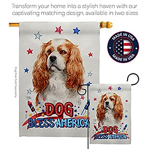 Breeze Decor Patriotic Cavalier King Spaniel Garden Flag-Set Wood Dowel Dog Puppy Spoiled Paw Canine Fur Pet Nature Farm Animal Creature House Banner Small Yard Gift Double-Sided, Made in USA