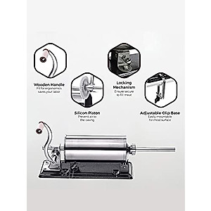 MZTOGR Sausage Stuffer - Stainless Steel Homemade Manual Sausage Maker Horizontal Meat Filling Kitchen Machine, Packed 8 Stuffing Tubes (2.5LBS)