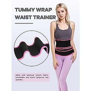 Shineqin Waist Trainer for Women Waist Trimmer Lower Belly Fat Tummy Wrap Belt Plus Size Waist Wraps for Stomach Black