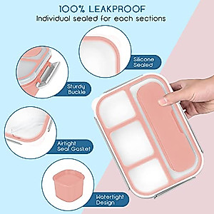 Zekloca Bento Box, 1300ML 4 Compartment Lunch Box Kids, Leak-Proof Design, Microwave/Dishwasher/Freezer Safe, BPA Free, Pink