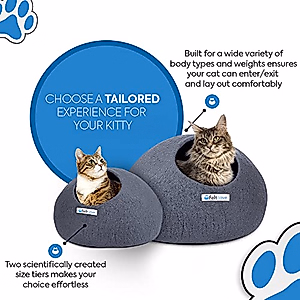 Feltcave Large Cat Cave Bed - Cute Cat Bed Cave Handcrafted from Flawless Merino Wool - Snuggly Cat Caves for Indoor Cats - Respected as The Premium Wool Cat Cave (Grey)