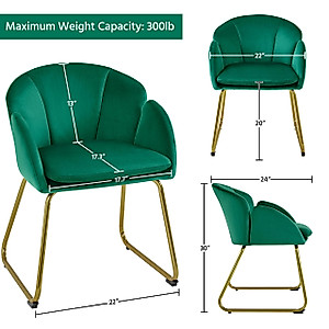 Yaheetech Flower Velvet Vanity Chair, Modern Side Chair Armchair with Golden Metal Legs for Living Room/Dressing Room/Bedroom/Home Office/Kitchen, Green