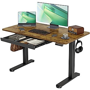 Claiks Standing Desk with Drawers, Stand Up Electric Standing Desk Adjustable Height, Sit Stand Desk Computer Workstation, 48 Inch, Rustic Brown