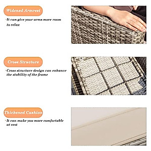 Flamaker 4 Piece Patio Furniture Outdoor Rattan Conversation Sofa Set with Patio Table and Chairs for Porch Backyard Poolside (Grey)