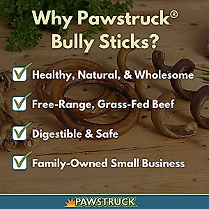 Pawstruck All Natural 4" Bully Stick Rings for Dogs, Grain Free, Low Odor, Single Ingredient, & Rawhide-Free Dental Chew Treat Bones, 100% Real Beef Fully Digestible, 3 Count