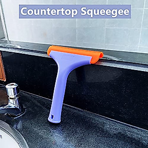 Lunbengo Small Shower Squeegee for Glass Doors, Bathroom Mirror, Tiles, Long Handle Squeegee with Soft Silicone Blade for Windshield, Car Tinting Glass Film Installation, 7.5 x 5.9IN, Purple