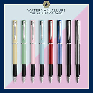 Waterman Graduate Allure Fountain Pen, Chrome, Fine Nib, Blue Ink, Gift Box