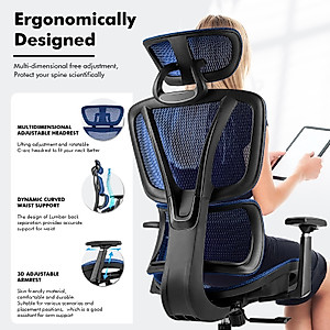 Ferghana Ergonomic Mesh Office Chair, High Back Home Desk Chair with Lumbar Support, Adjustable 3D Armrest and Headrest, Executive Swivel Computer Chair with 300Lbs Weight Capacity(Navy)